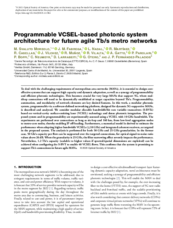 (PDF) Programmable VCSEL-based photonic system architecture for future agile Tb/s metro networks