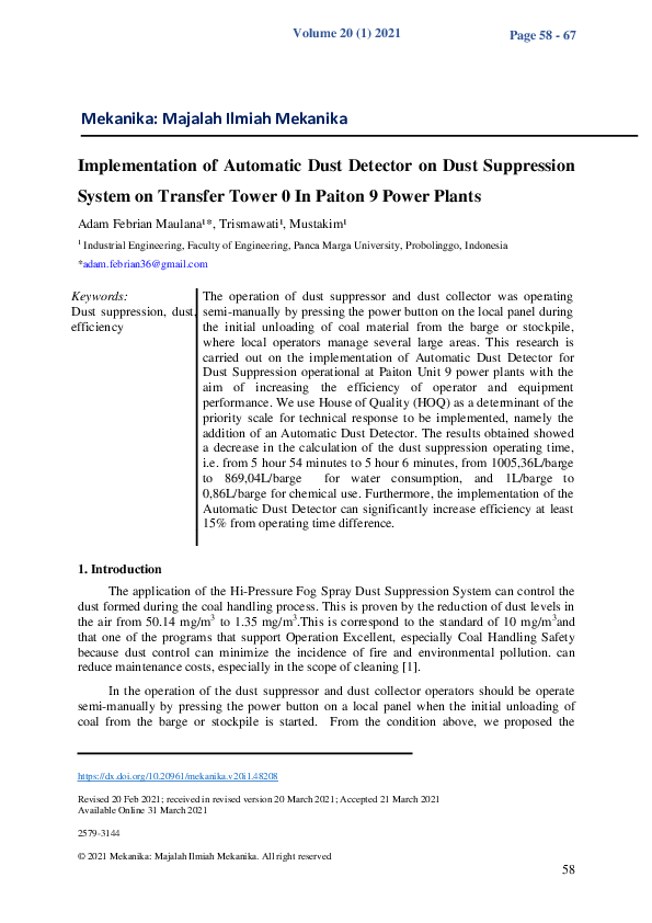 (PDF) Implementation of Automatic Dust Detector on Dust Suppression ...