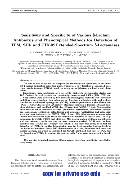 Pdf Sensitivity And Specificity Of Various β Lactam Antibiotics And Phenotypical Methods For