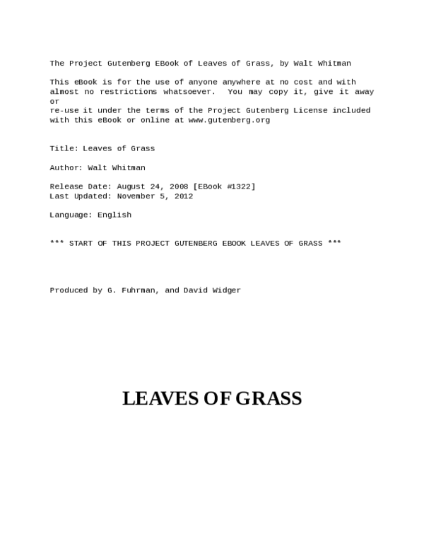 (PDF) Leaves of grass by walt whitman