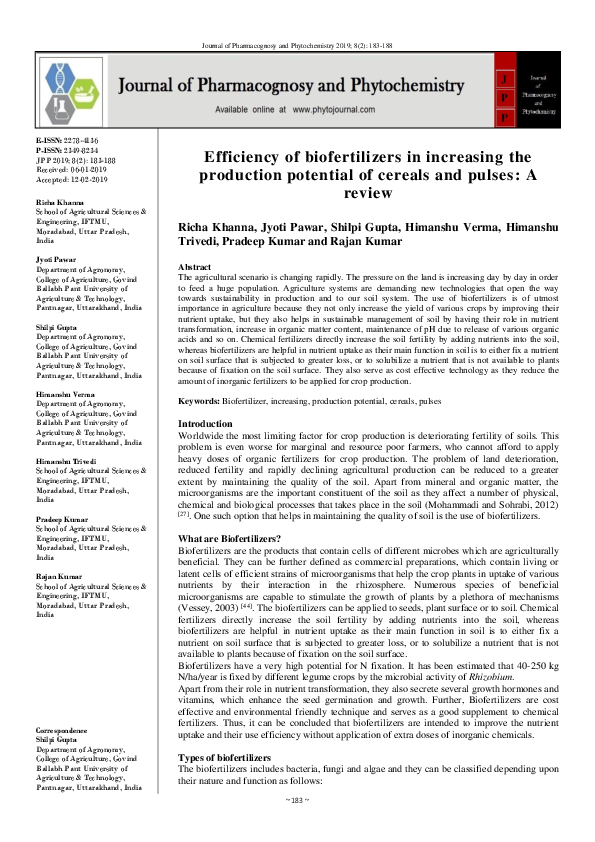 (PDF) Efficiency of biofertilizers in increasing the production potential of cereals and pulses ...
