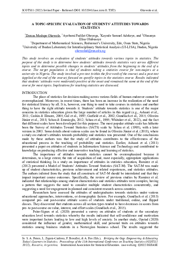 (PDF) A Topic-Specific Evaluation of Students’ Attitudes Towards Statistics
