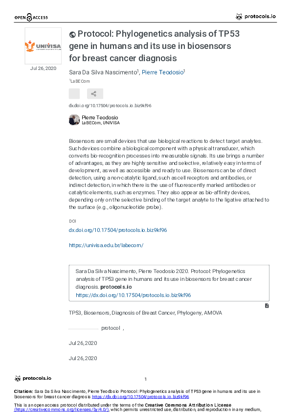 (PDF) Protocol: Phylogenetics analysis of TP53 gene in humans and its ...