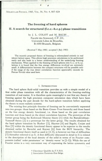 (PDF) The freezing of hard spheres