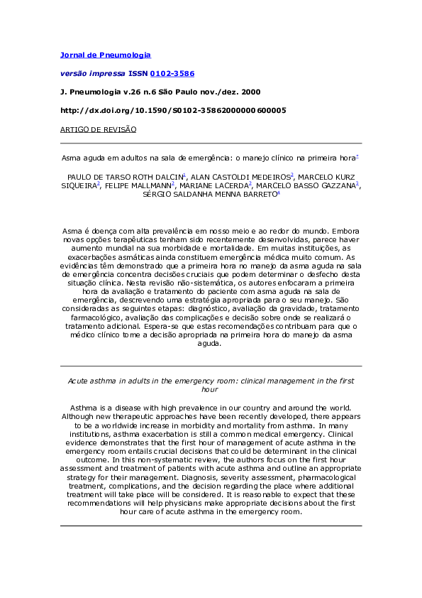 (PDF) Asma aguda em adultos na sala de emergência: o manejo clínico na ...