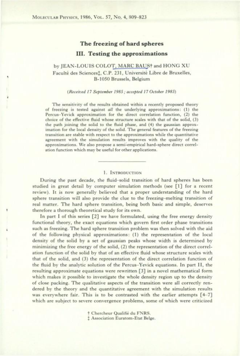 (PDF) The freezing of hard spheres