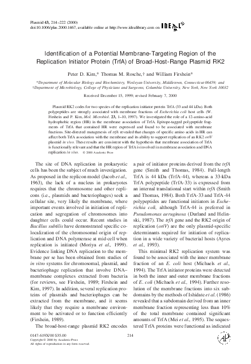 (PDF) Identification of a Potential Membrane-Targeting Region of the ...