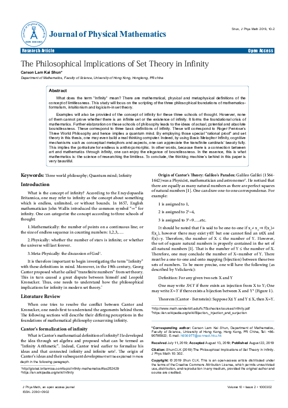 Pdf Set Theory And Philosophical Infinity