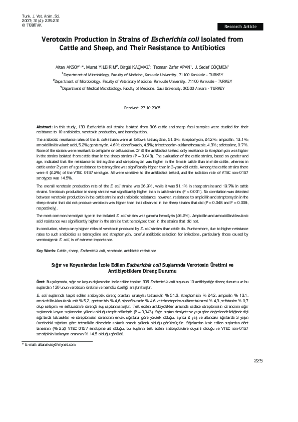 (PDF) Verotoxin Production In Strains of Escherichia Coli Isolated From ...
