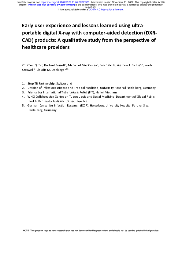 Pdf Early User Experience And Lessons Learned Using Ultra Portable Digital X Ray With Computer