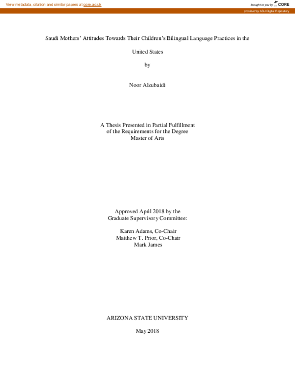 (PDF) Saudi Mothers’ Attitudes Towards Their Children’s Bilingual Language Practices in the ...