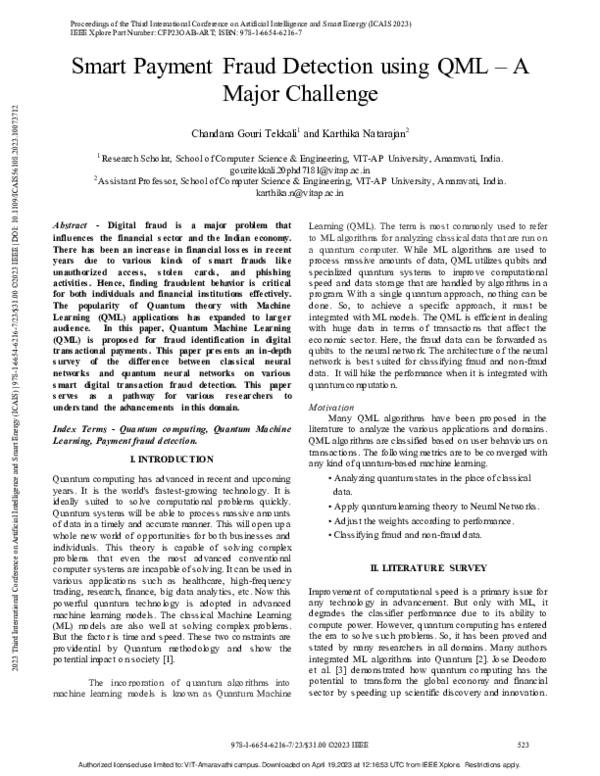 (PDF) Smart Payment Fraud Detection using QML – A Major Challenge
