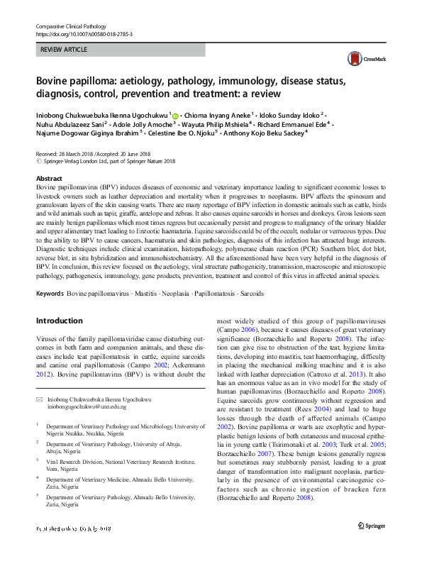(PDF) Bovine papilloma: aetiology, pathology, immunology, disease ...