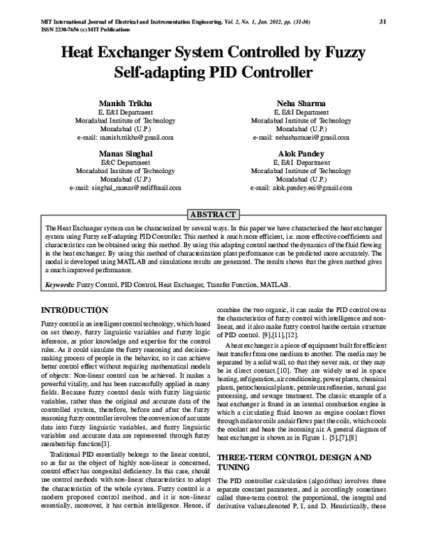 (PDF) Heat Exchanger System Controlled by Fuzzy Self-adapting PID ... (PDF) Heat Exchanger System Controlled by Fuzzy Self-adapting PID ...