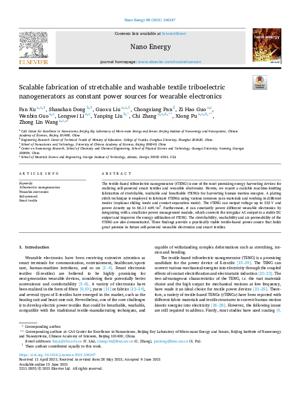 (PDF) Scalable fabrication of stretchable and washable textile ...