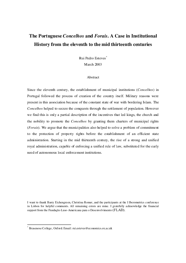 (PDF) The Portuguese Concelhos and Forais: A Case in Institutional ...
