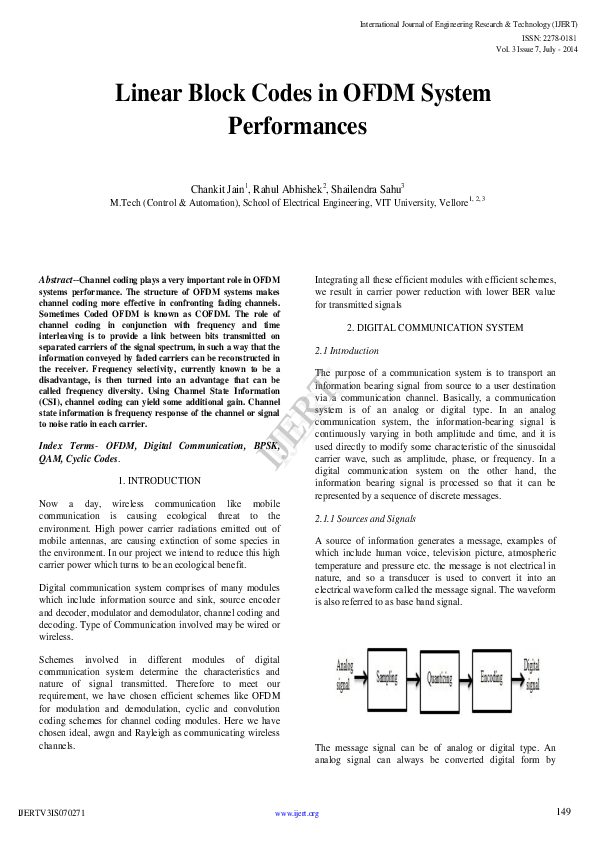 (PDF) Linear Block Codes in OFDM System Performances