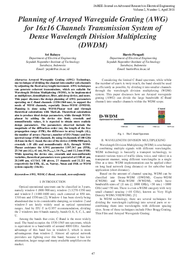 (PDF) Planning of Arrayed Waveguide Grating (AWG) for 16x16 Channels Transmission System of ...