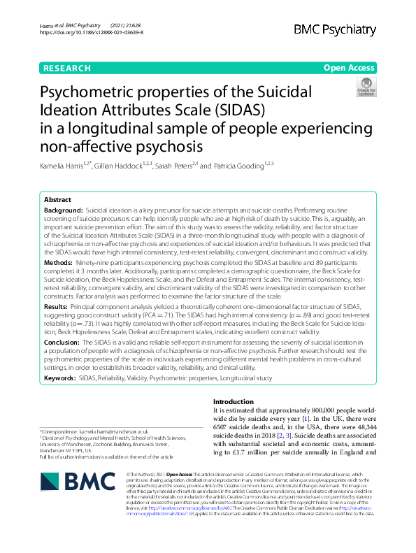 (PDF) Psychometric properties of the Suicidal Ideation Attributes Scale ...