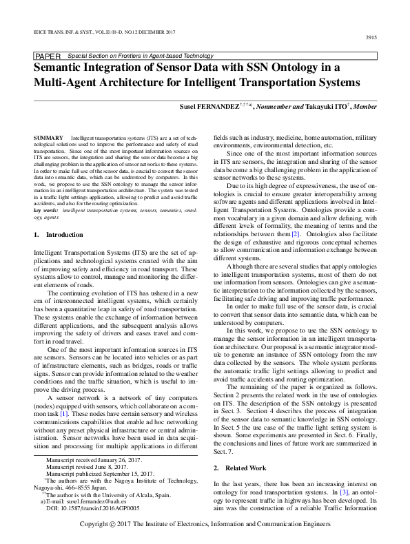 (PDF) Semantic Integration of Sensor Data with SSN Ontology in a Multi ...