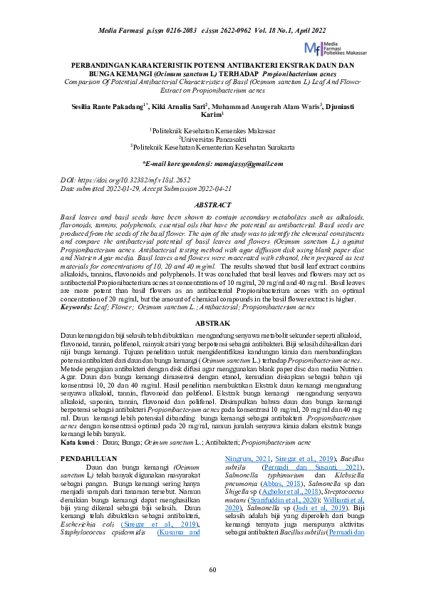 (PDF) Perbandingan Karakteristik Potensi Antibakteri Ekstrak Daun Dan ...