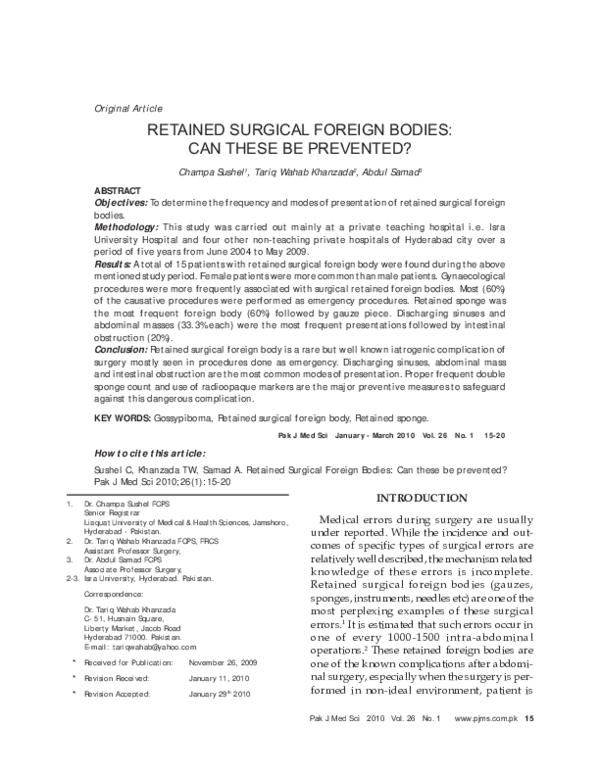(PDF) Retained Surgical Foreign Bodies: Can these be prevented?