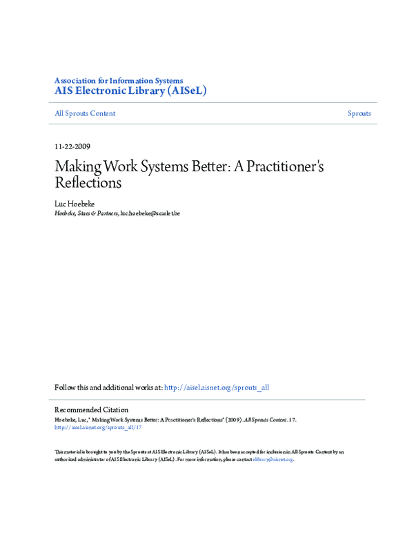 (PDF) Making Work Systems Better: A Practitioner\u27s Reflections | Luc ...