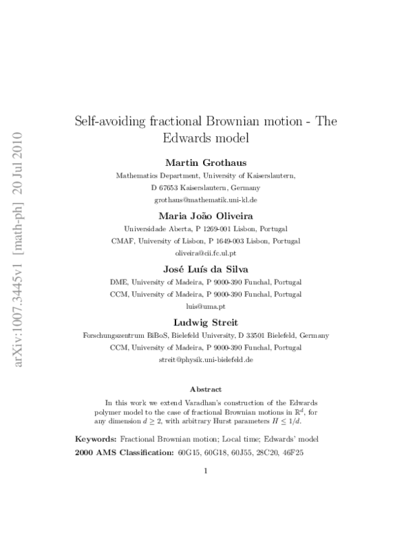 (PDF) Self-avoiding Fractional Brownian Motion—The Edwards Model