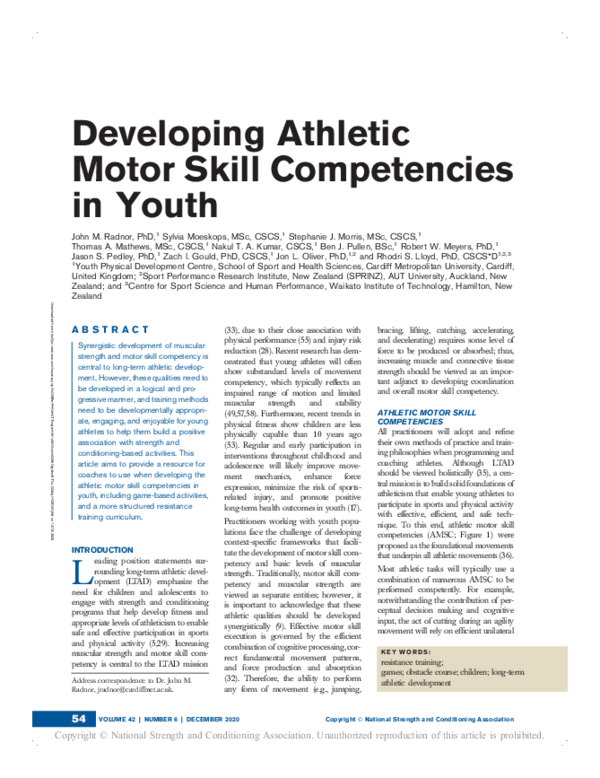 (PDF) Developing Athletic Motor Skill Competencies in Youth
