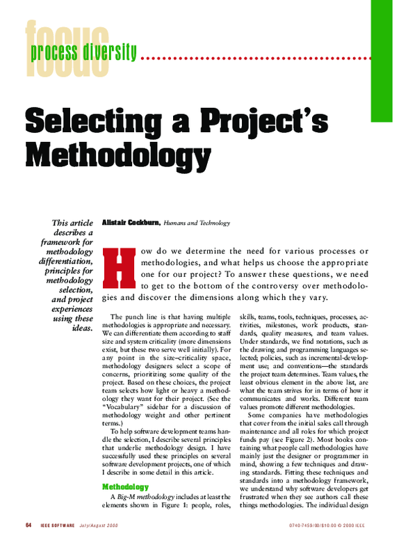 (PDF) Selecting a project's methodology