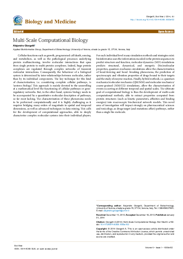 (PDF) Multi-Scale Computational Biology