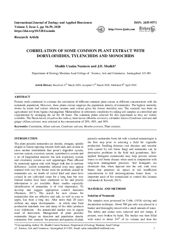 (PDF) International Journal of Zoology and Applied Biosciences