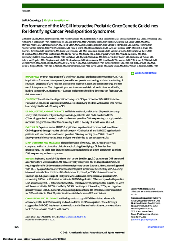 (PDF) Performance of the McGill Interactive Pediatric OncoGenetic ...