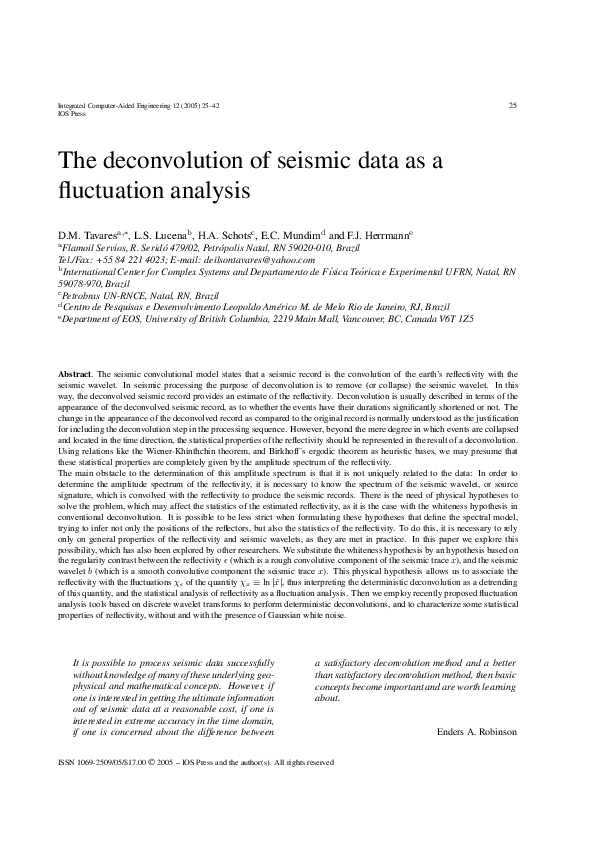 (PDF) The deconvolution of seismic data as a fluctuation analysis