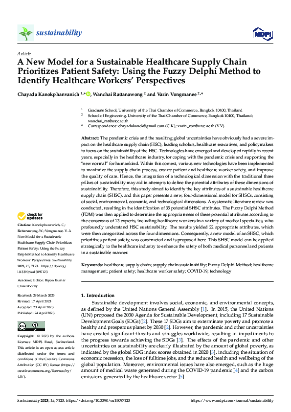 Pdf A New Model For A Sustainable Healthcare Supply Chain Prioritizes Patient Safety Using