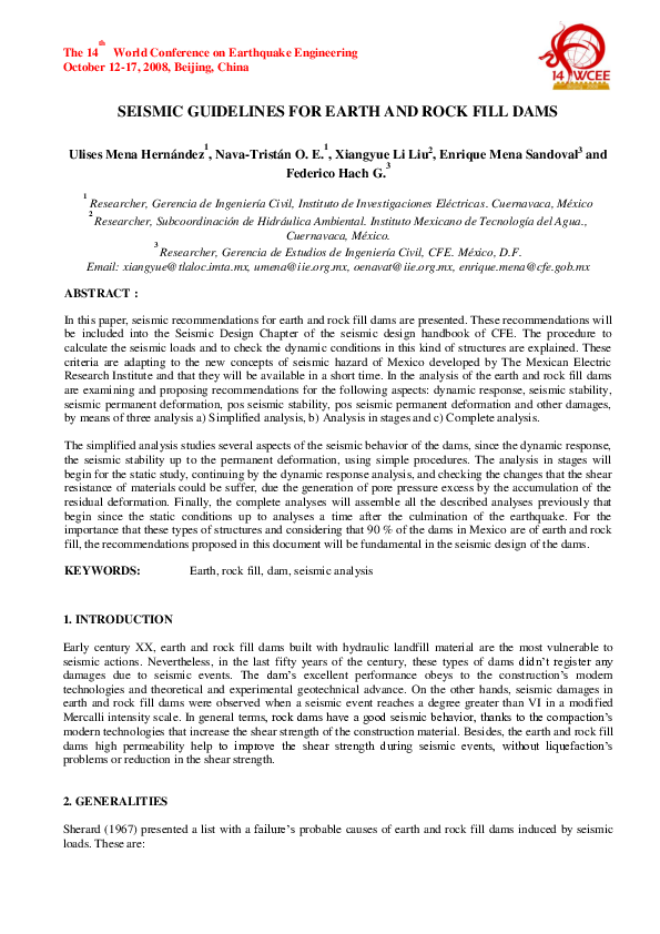 (PDF) Seismic Guidelines for Earth and Rock Fill Dams