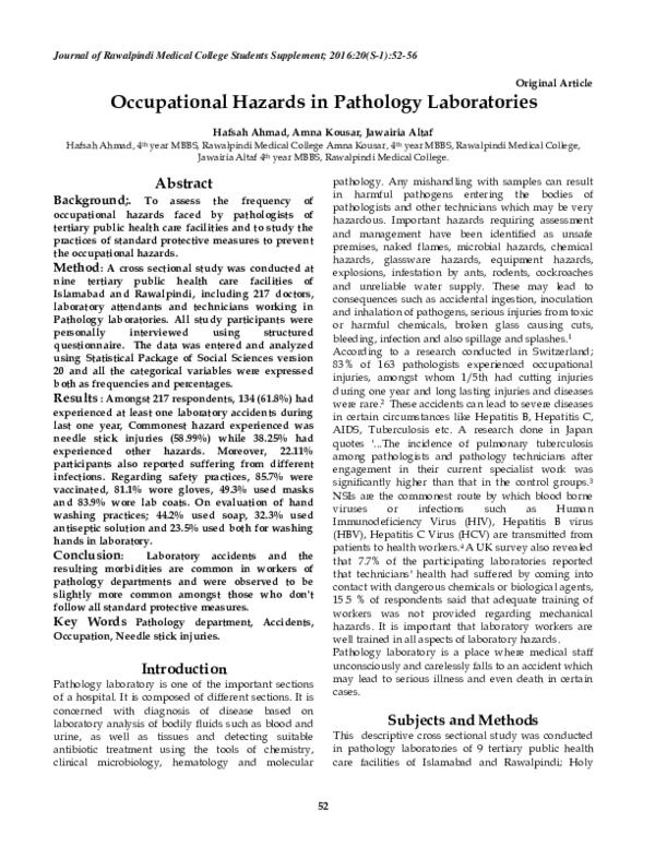 (PDF) Occupational Hazards in Pathology Laboratories