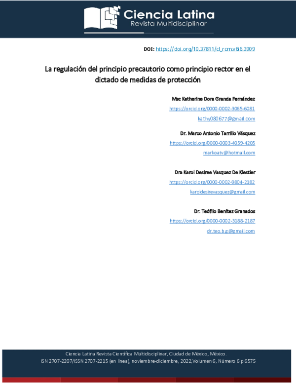 (PDF) La regulación del principio precautorio como principio rector en el dictado de medidas de ...