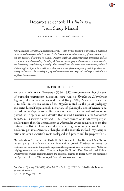 (PDF) Descartes at School: His Rules as a Jesuit Study Manual
