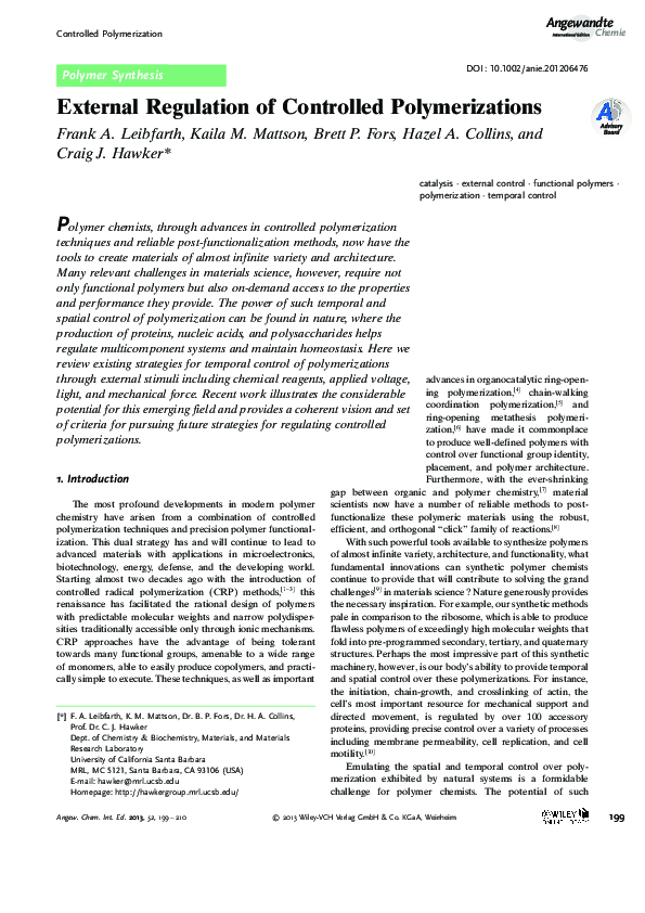 (PDF) External Regulation of Controlled Polymerizations