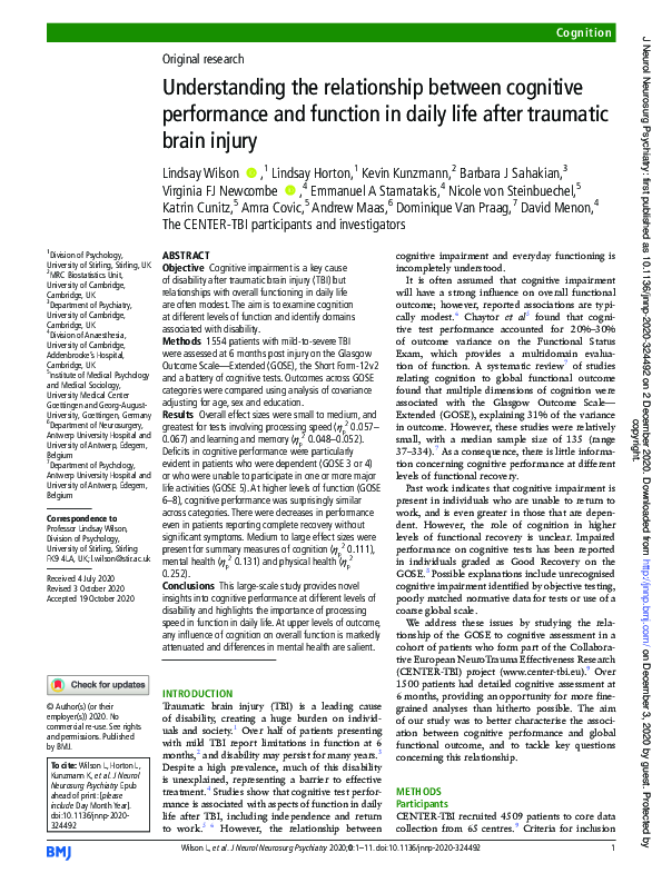 (PDF) Understanding the relationship between cognitive performance and function in daily life ...