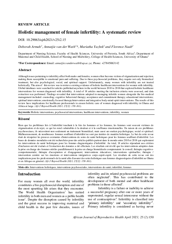 (PDF) Holistic management of female infertility: A systematic review