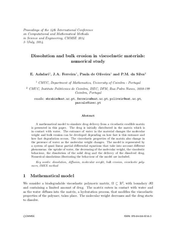 (PDF) Dissolution and bulk erosion in viscoelastic materials: numerical study