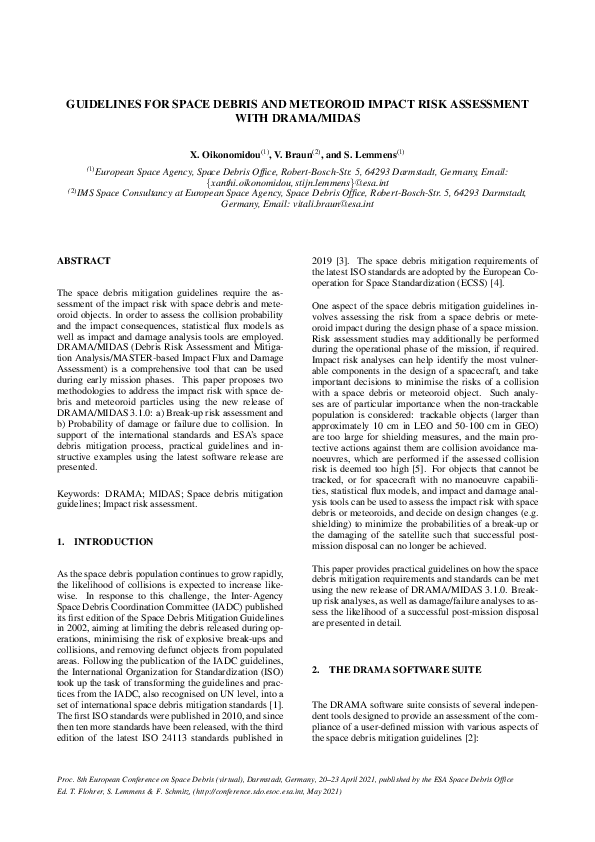 (PDF) Guidelines for space debris and meteoroid impact risk assessment ...