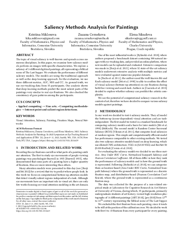 (PDF) Saliency Methods Analysis for Paintings