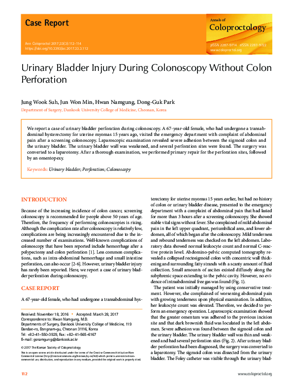 (PDF) Urinary Bladder Injury During Colonoscopy Without Colon Perforation