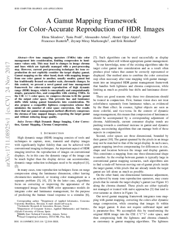 (PDF) A Gamut-Mapping Framework for Color-Accurate Reproduction of HDR Images | Elena Sikudova ...