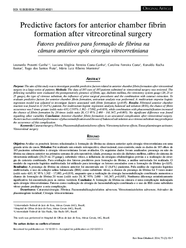 (PDF) Predictive factors for anterior chamber fibrin formation after ...