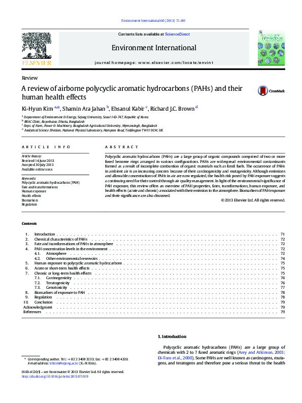 (PDF) A review of airborne polycyclic aromatic hydrocarbons (PAHs) and their human health effects
