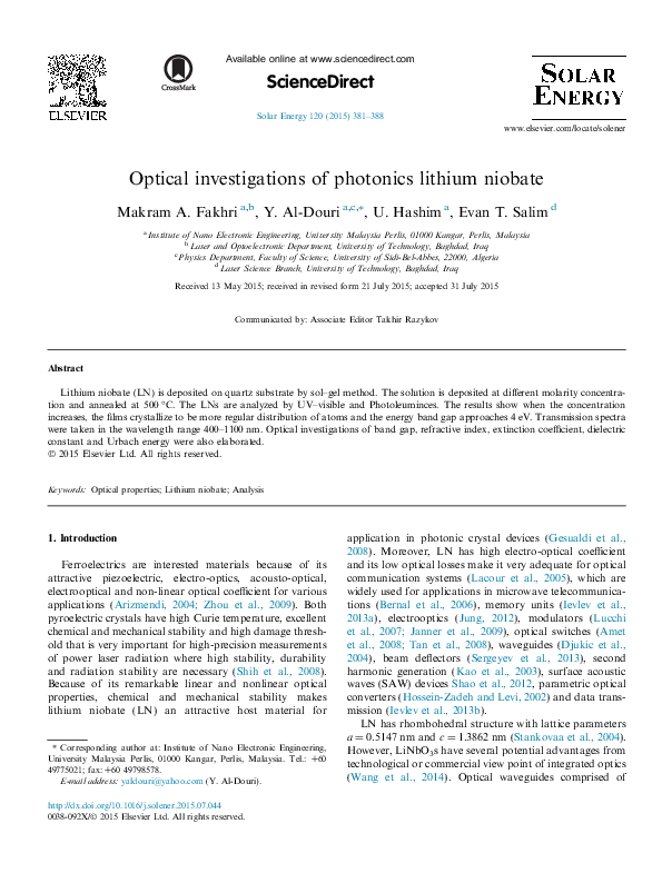 (PDF) Optical investigations of photonics lithium niobate